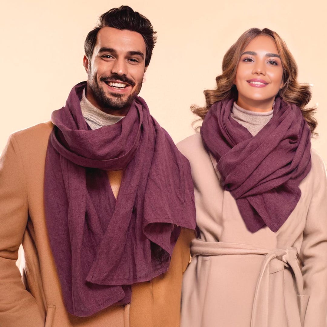 Trendy Colours Scarves, Burgundy Linen Scarf for Women and Men, Purple ...