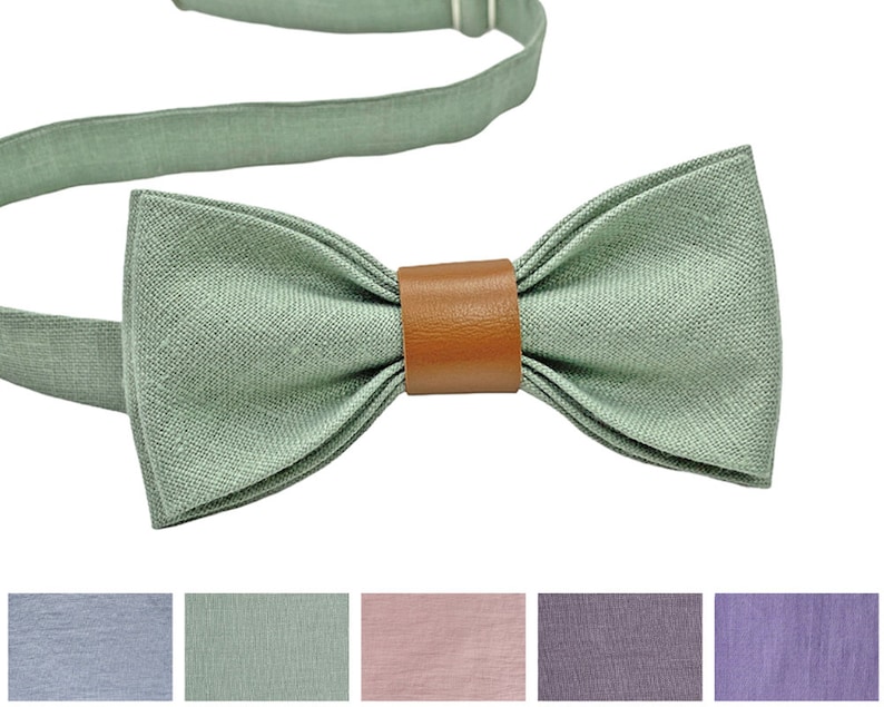 LIGHT SAGE GREEN Bow Tie With Leather Details: Bow Tie | Etsy