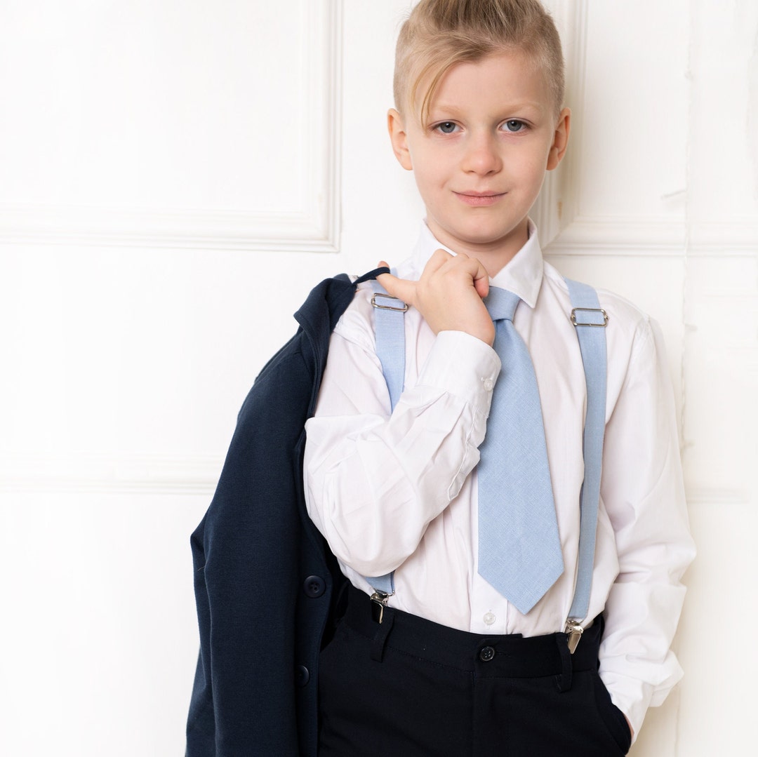 Sky Blue Child Pre-tied Tie, Sky Blue Child Suspenders, Sky Blue ...