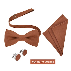 Burnt Orange Linen Cufflinks / Burnt Orange Wedding Bow Tie / Burnt ...