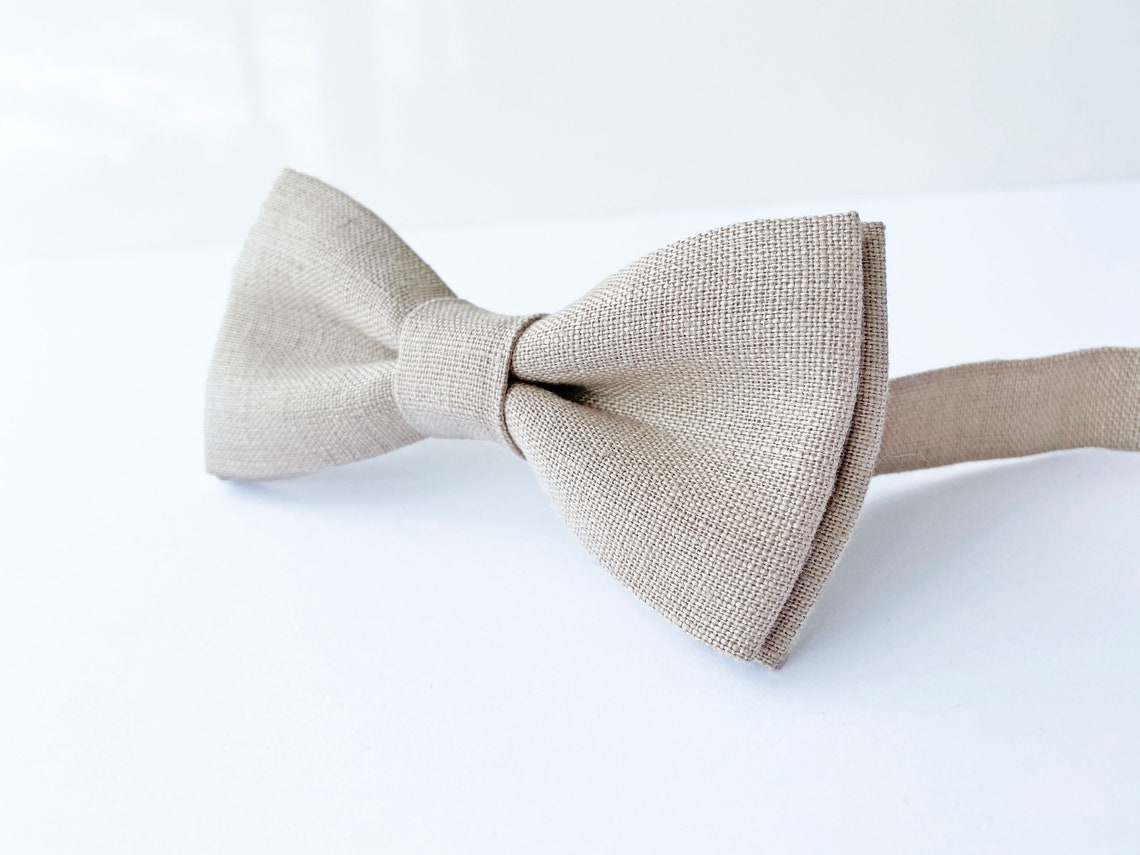 Beige Bow Tie / Beige Linen Bow Tie / Beige Cufflinks / - Etsy