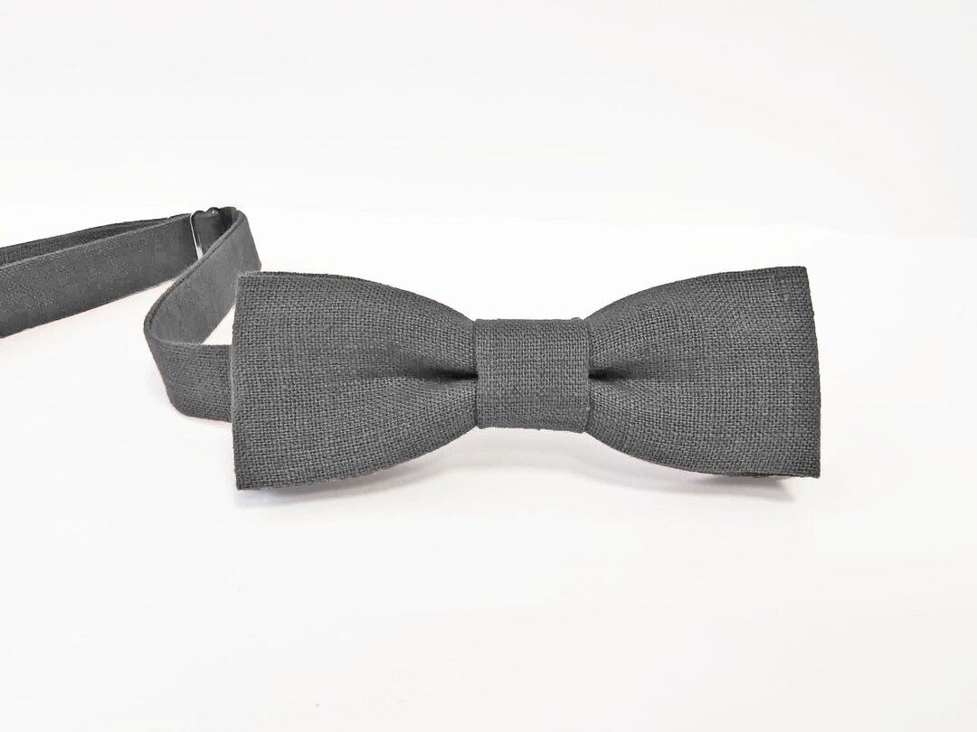 Grey Slim Linen Bow Tie / Gray Slim Linen Bowtie / Grey Linen Pocket ...