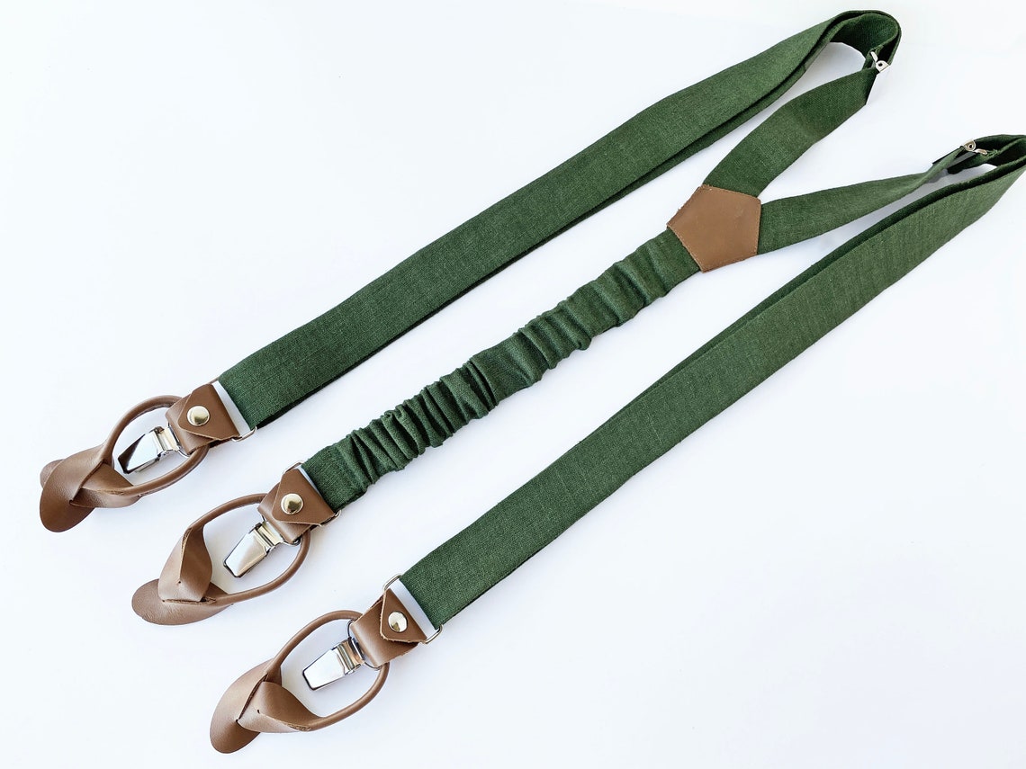 Suspenders With Leather Button Straps and With Clips / Linen Groomsmen ...