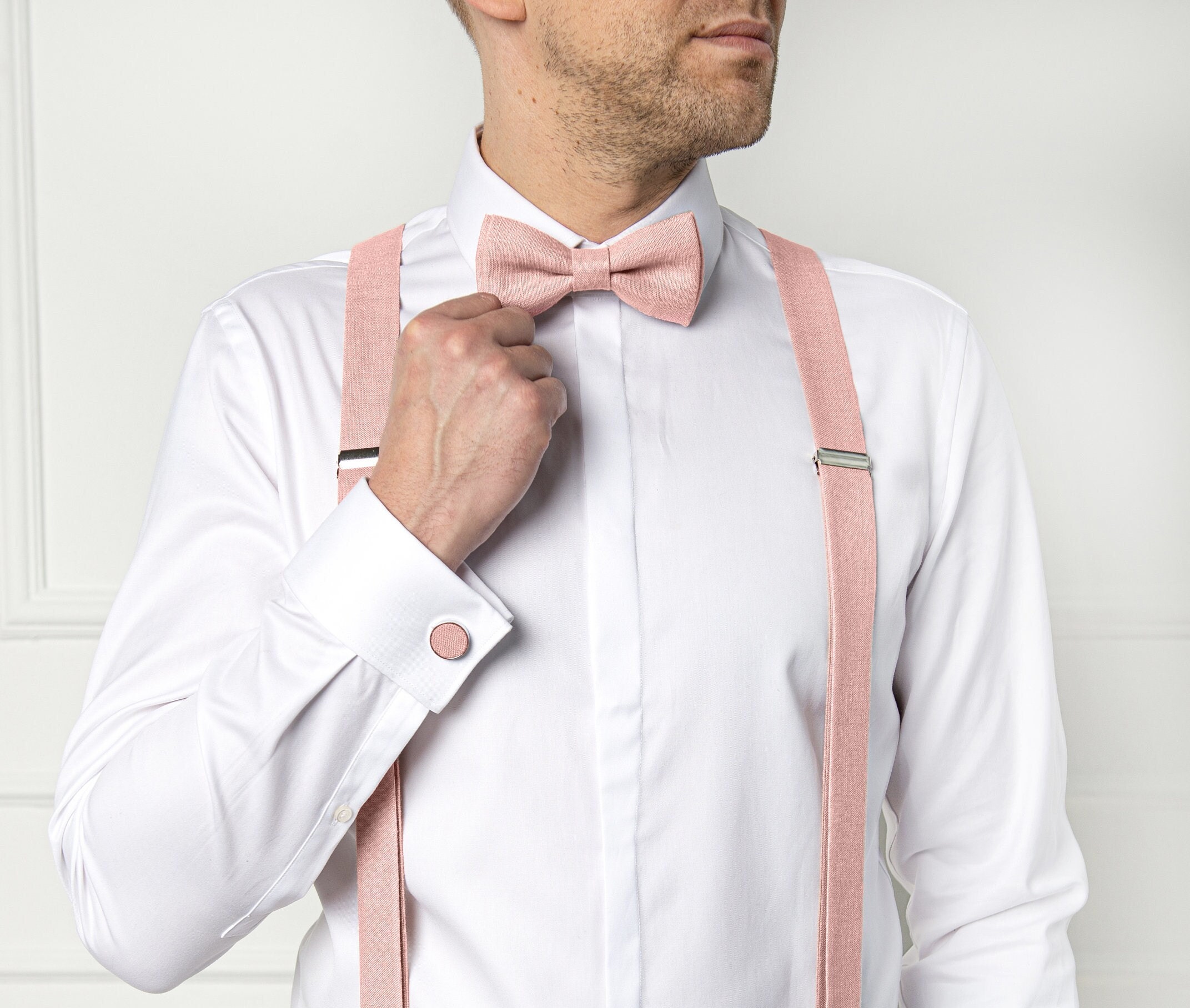 Pale Pink Bow Tie / Pale Pink Linen Bowtie / Pale Pink Pocket Square ...