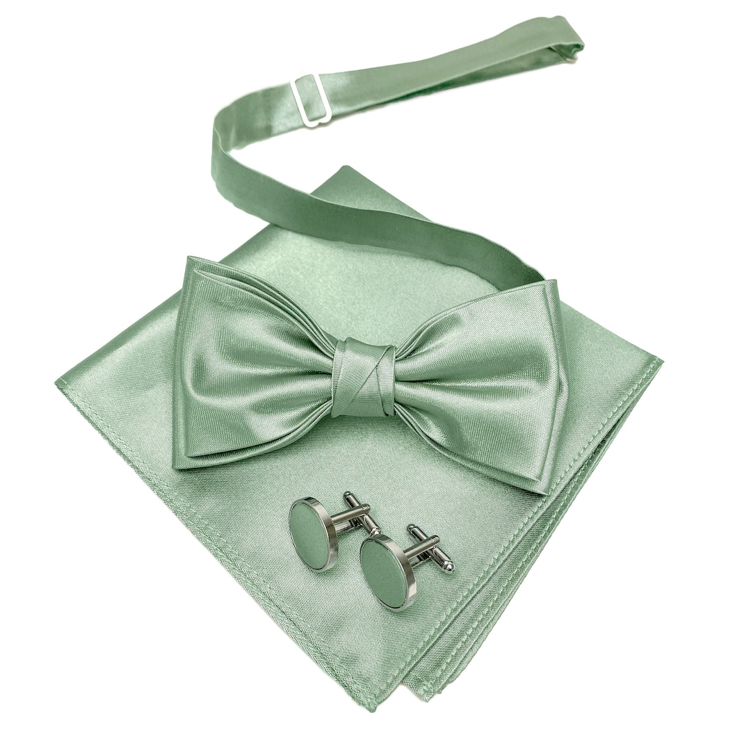 Wedding Light Sage Green Satin Bow Tie, Light Sage Green Satin Suspenders, Mens Bow Tie Pack ...