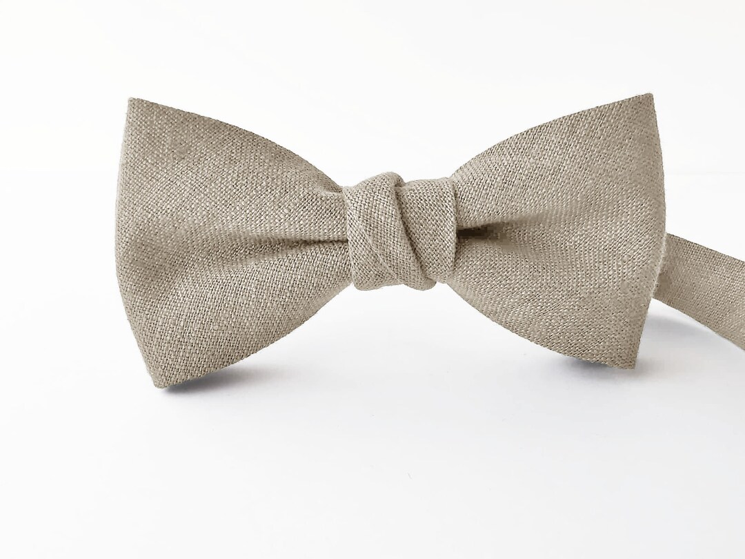 Beige Bow Tie / Beige Linen Bow Tie / Suspenders for Weddings / Beige ...