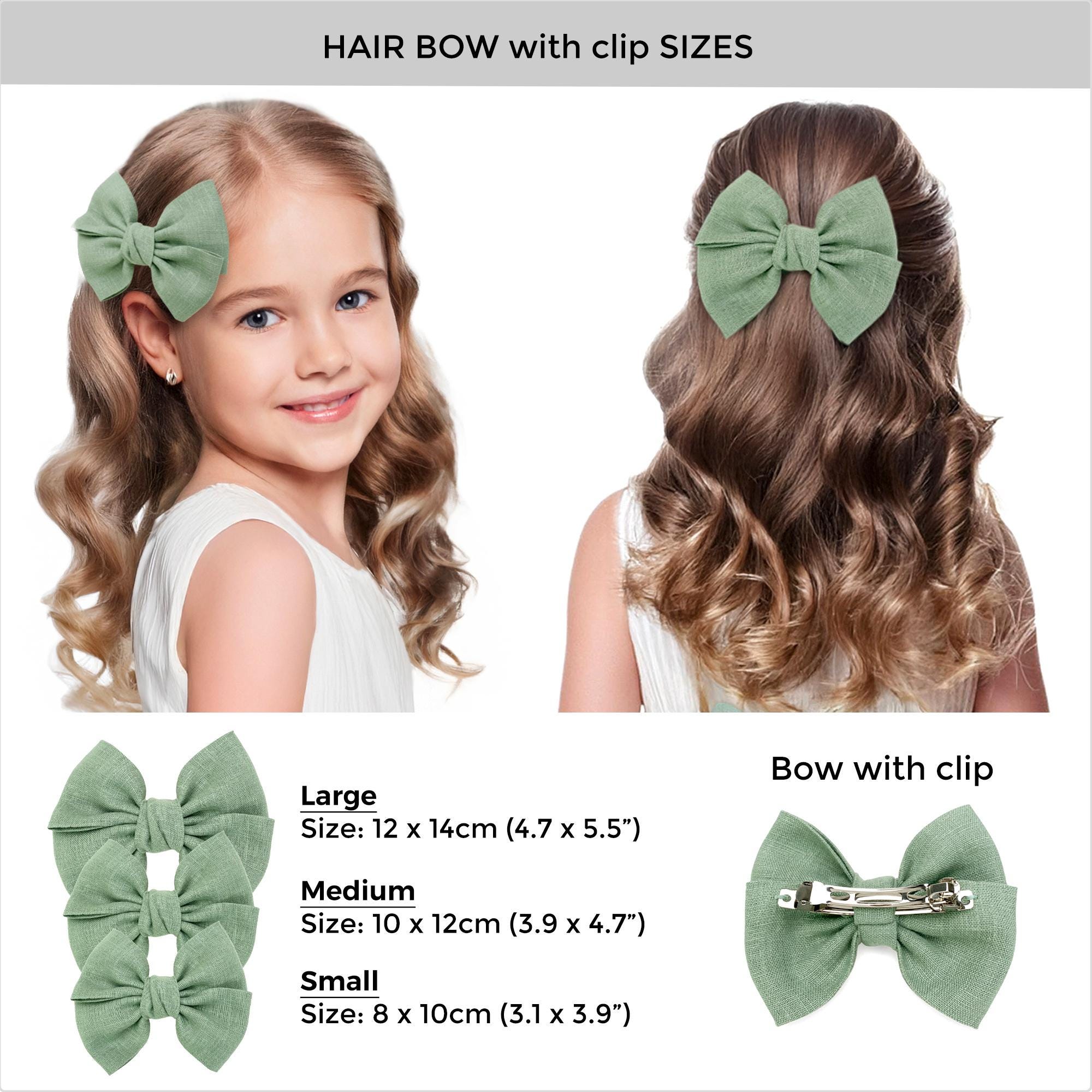 Green Flower Girl Hair Bow, Girls Linen Sash Belt With Bow Eucalyptus ...