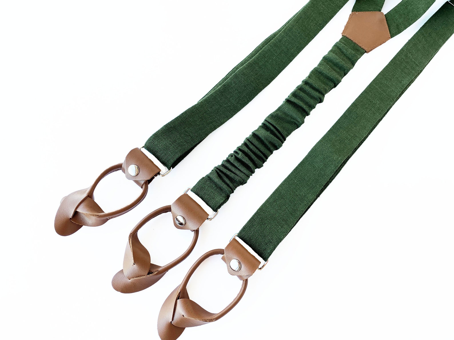 Suspenders With Leather Button Straps and With Clips / Linen - Etsy