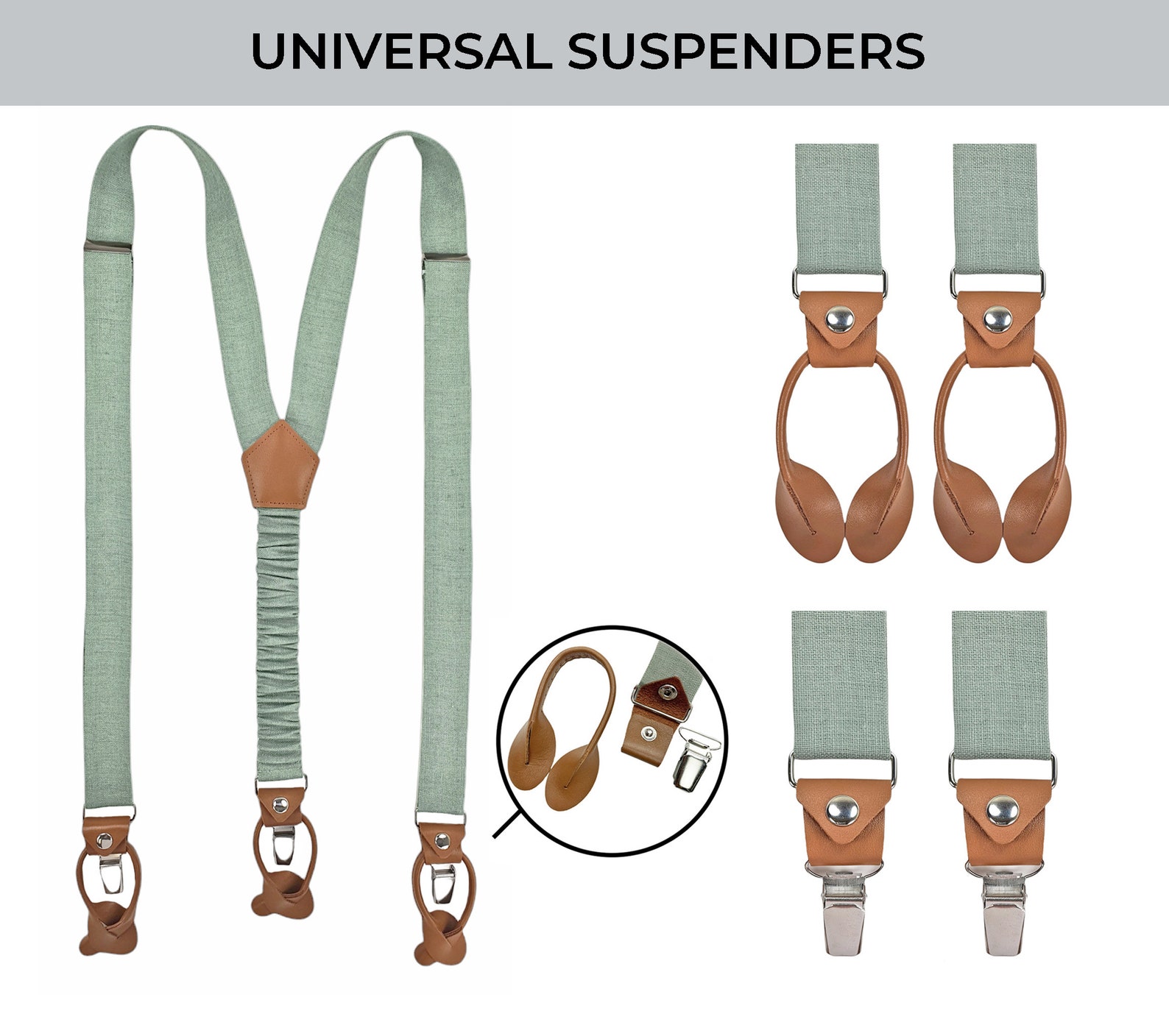 Suspenders With Leather Button Straps and With Clips / Linen Groomsmen ...