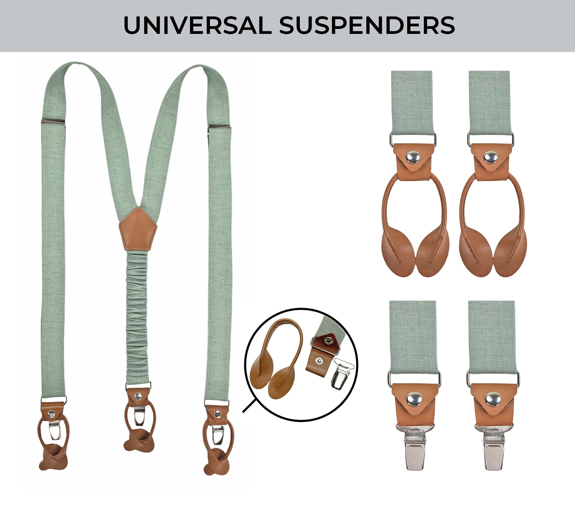 Suspenders With Leather Button Straps and With Clips / Linen Groomsmen ...