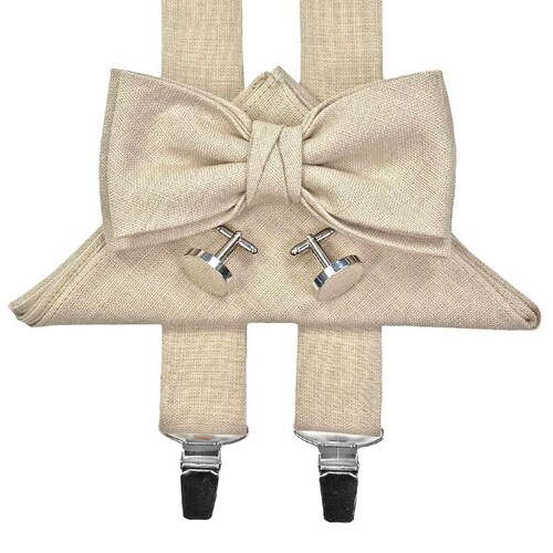 Beige Bow Tie / Beige Linen Bow Tie / Beige Cufflinks / - Etsy
