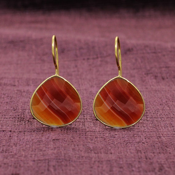 Red Sardonyx Earrings 925 Sterling Silver Jewelry for Women Gold Plated Earrings Dangle and Drop Earrings Orange Banded Agate Gemstone Etsy Ireland