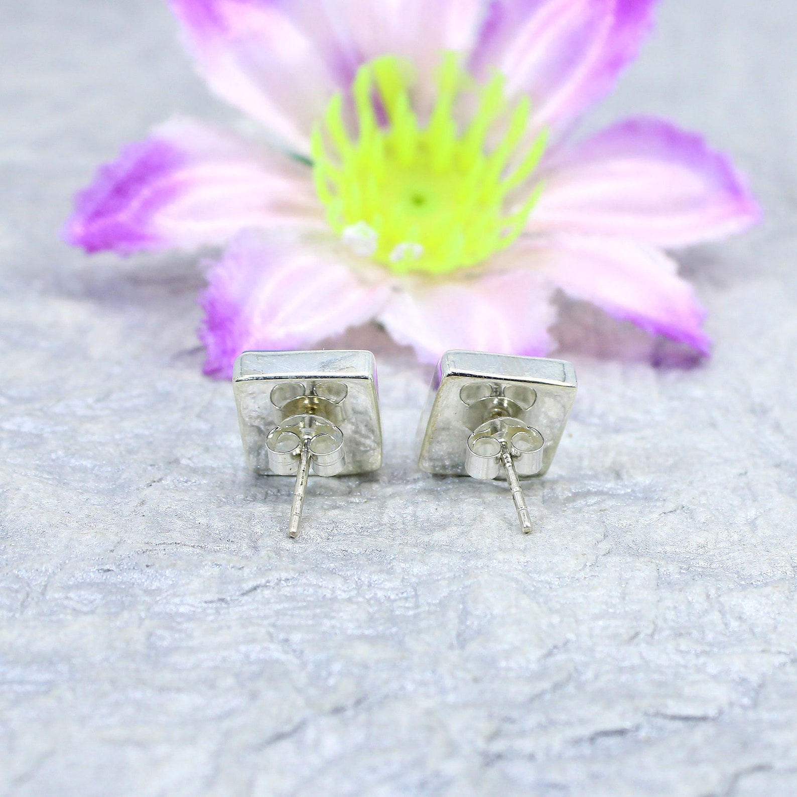 925 Sterling Silver Aqua Chalcedony Square Shape Stud Earrings | Etsy