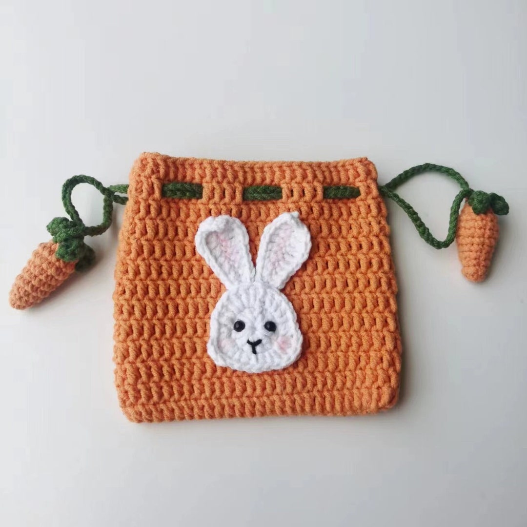Pattern:crochet Bunny Drawstring Bag, Amigurumi Carrot Pouch Pattern ...