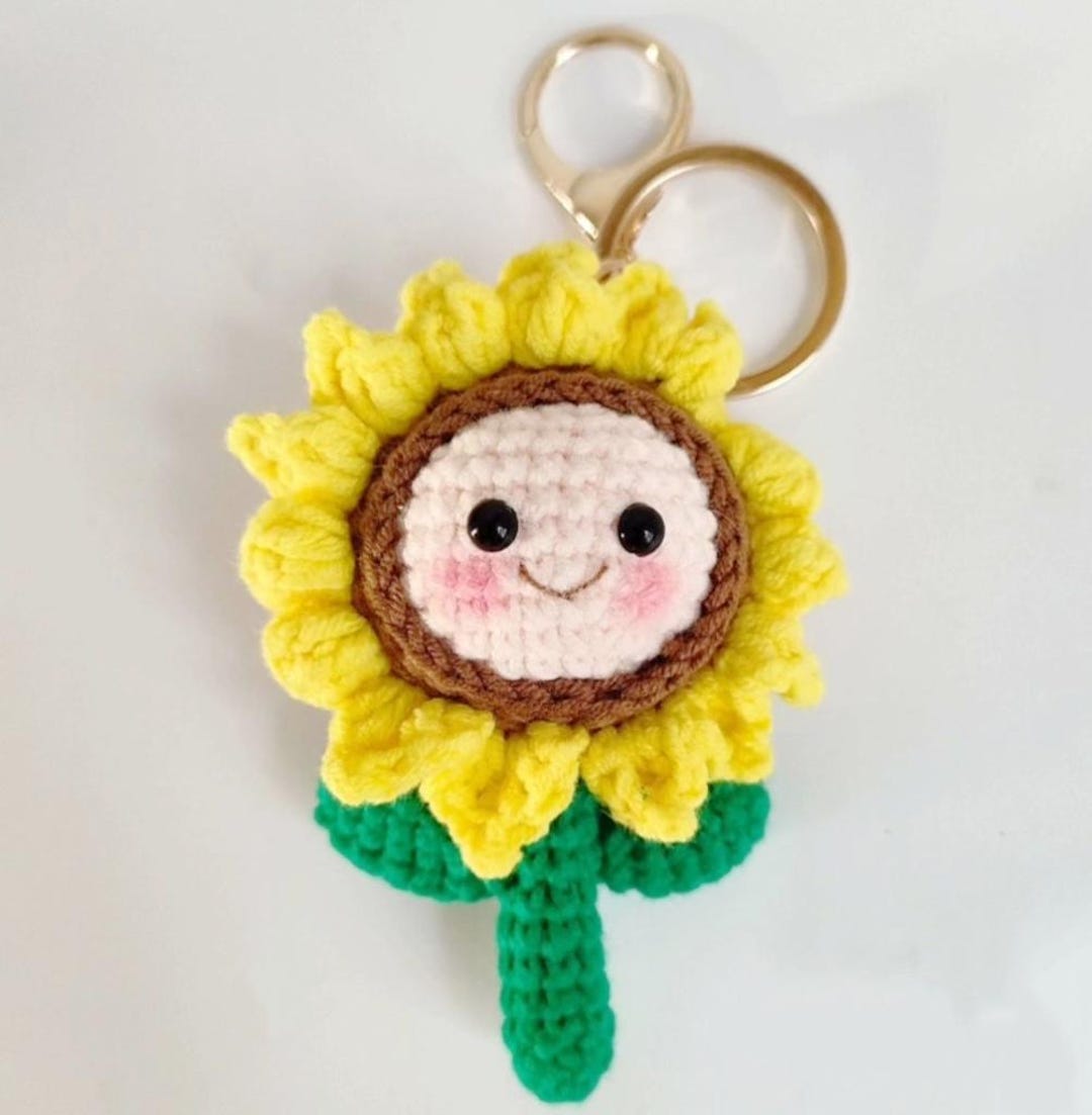 Crochet Sunflower Plush, Amigurumi Flower Keychain, Handmade Sunflower ...