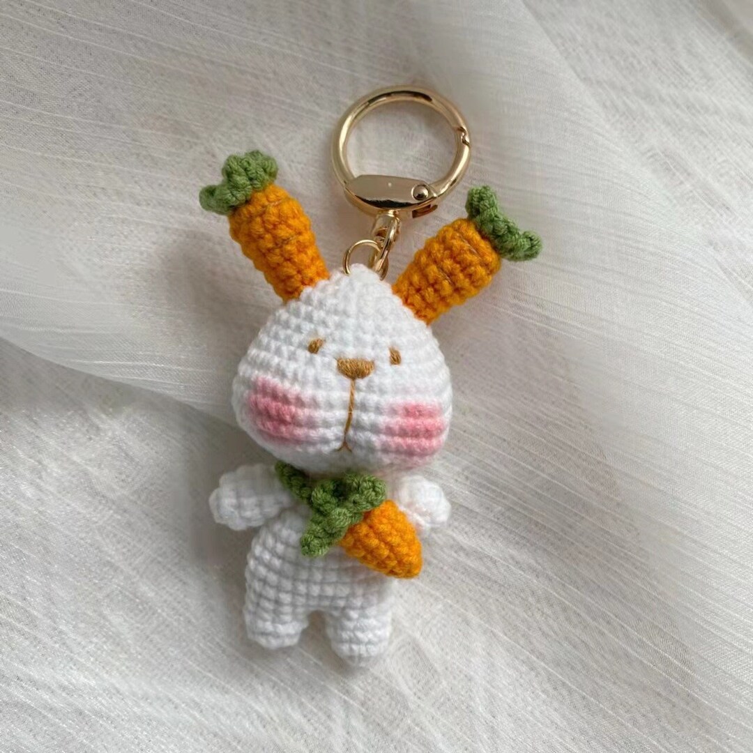 Crochet Bunny With Carrot ,amigurumi Rabbit Keychain, Crochet Key Ring ...