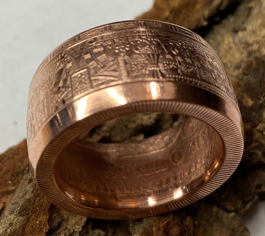 Copper Aztec Calendar Coin Ring, Coin Ring, Mayan Ring, Copper Ring ...