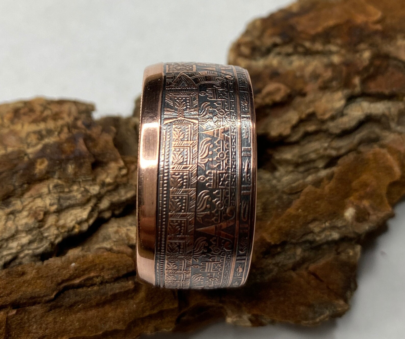 Copper Aztec Calendar Coin Ring, Coin Ring, Mayan Ring, Copper Ring ...
