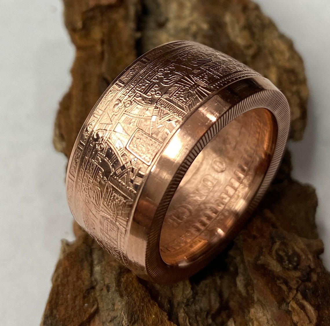 Copper Aztec Calendar Coin Ring, Coin Ring, Mayan Ring, Copper Ring ...