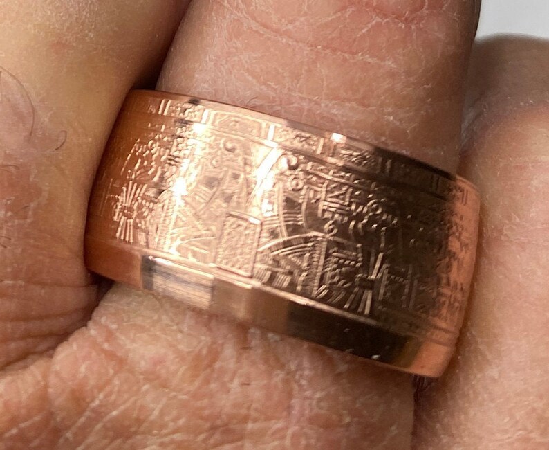 Copper Aztec Calendar Coin Ring, Coin Ring, Mayan Ring, Copper Ring ...