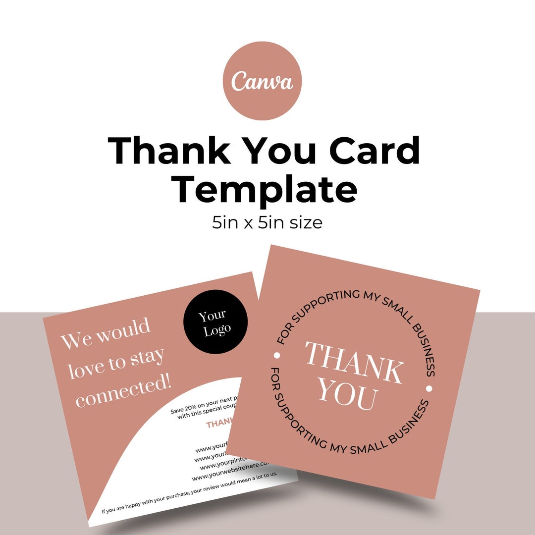 Thank You Card Template Canva- Business Thank You Card Insert, Canva ...