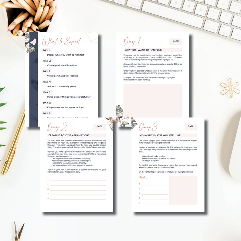 7 Day Manifestation Challenge Printable Workbook, Law of Attraction ...