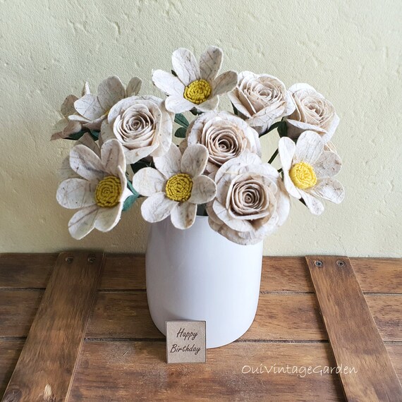 Natural Color Paper Flowers SET of 12 Stems Vintage Paper | Etsy