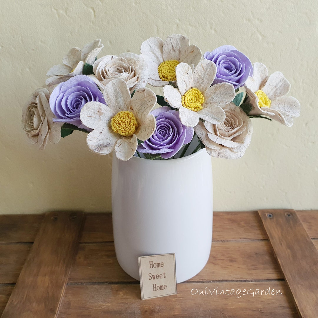 Mixed Flowers, Natural Color Paper Flowers, SET of 12 , Violet and ...