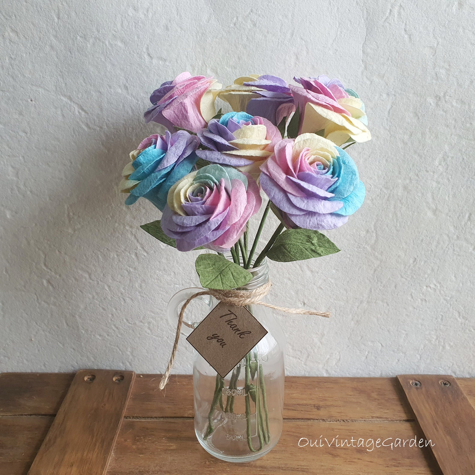 Rainbow Roses in Glass Jar, Pastel Rainbow Roses, Rainbow Paper Roses ...