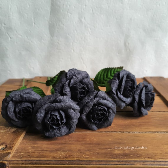 Black Paper Roses Black Garden Roses Paper Flower Bouquet | Etsy