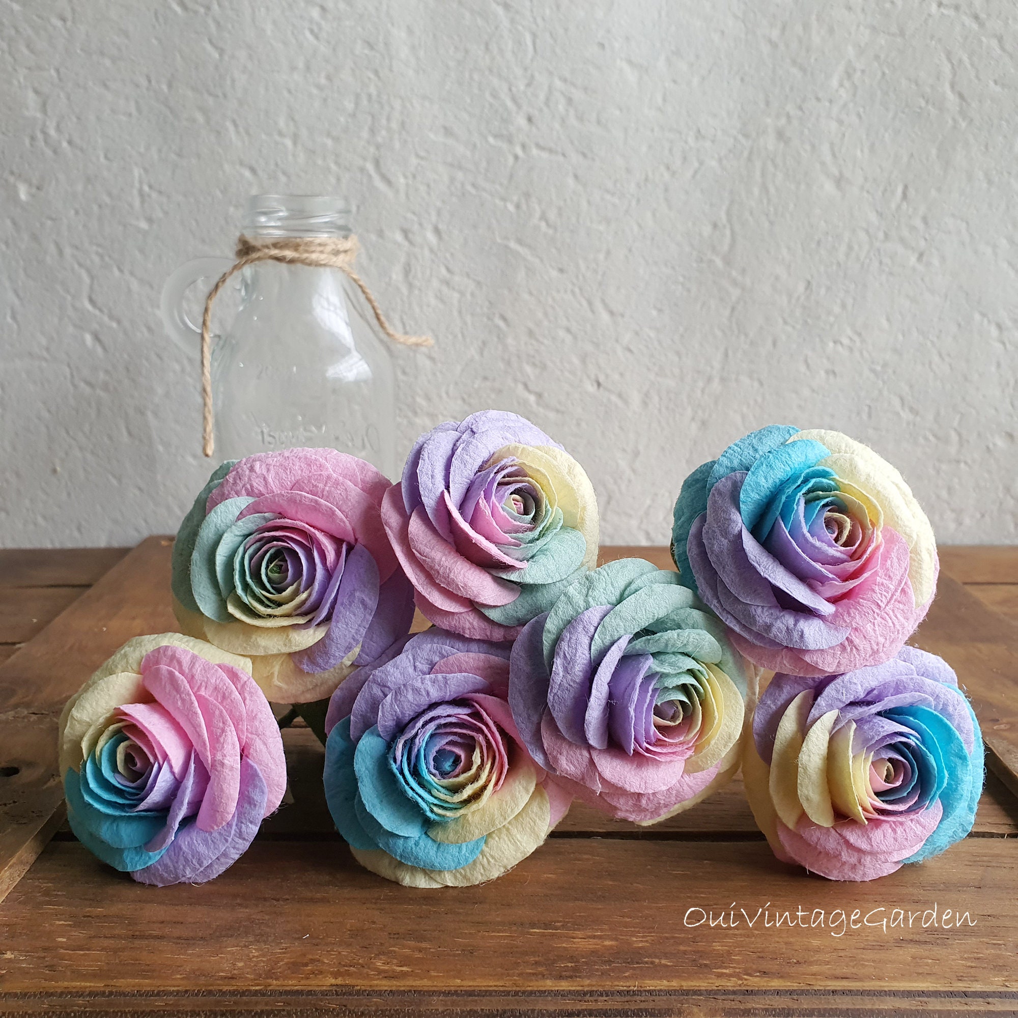 Rainbow Roses in Glass Jar, Pastel Rainbow Roses, Rainbow Paper Roses ...