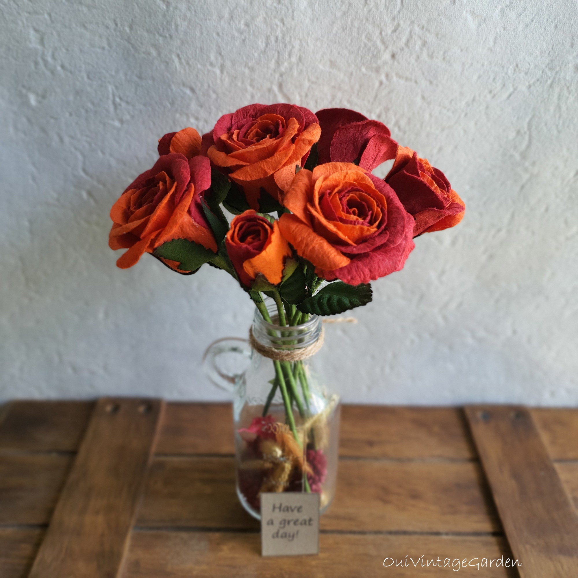 Rainbow Roses in Glass Jar Red Orange Paper Roses Home - Etsy