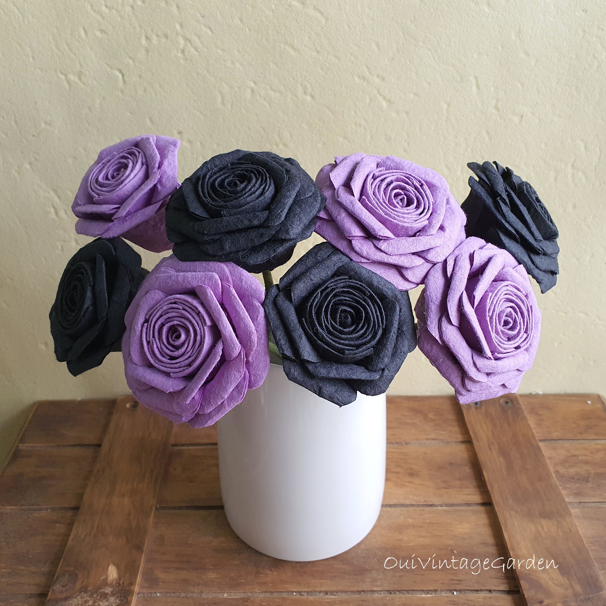 Violet & Black Paper Roses, Roses With Stems, Home Decoration, Handmade ...