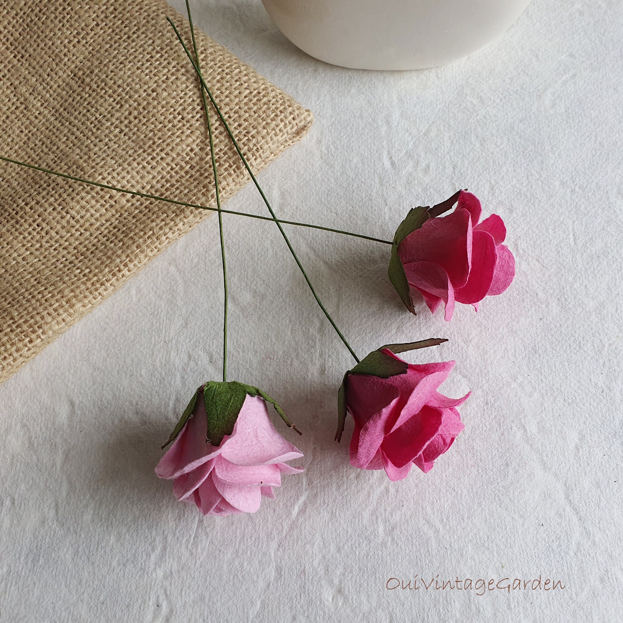 10 Pink Paper Roses, Small Paper Rose, Size 1.25", Flower Decoration ...