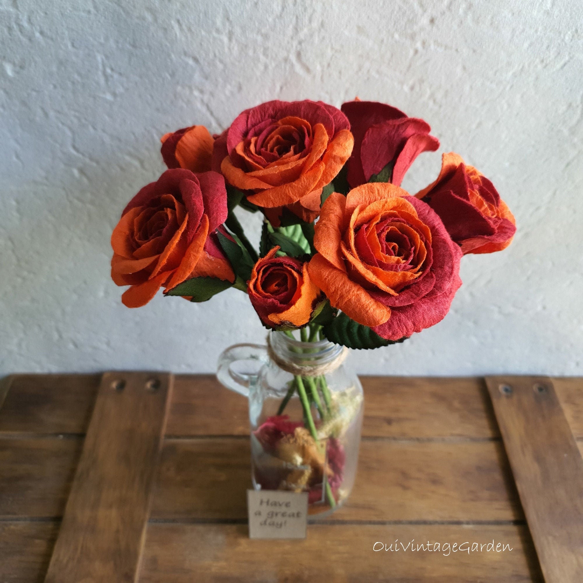 Rainbow Roses in Glass Jar Red Orange Paper Roses Home - Etsy