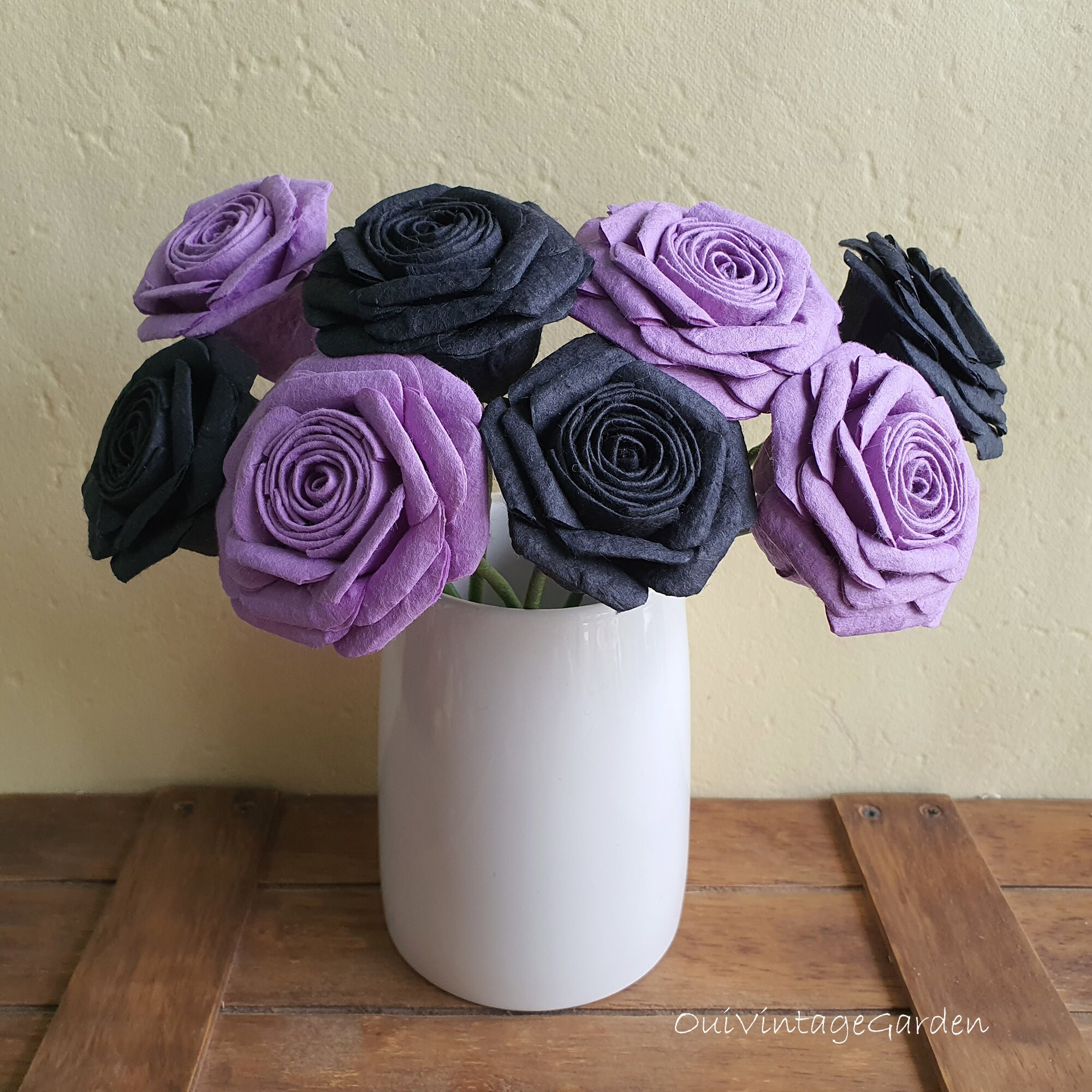 Violet & Black Paper Roses, Roses With Stems, Home Decoration, Handmade ...