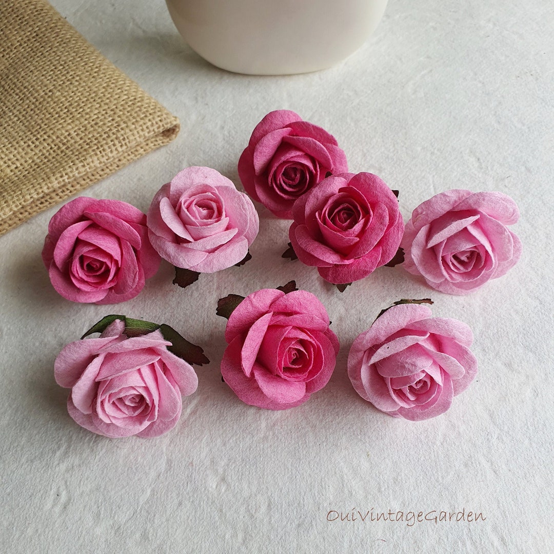 10 Pink Paper Roses, Small Paper Rose, Size 1.25", Flower Decoration ...