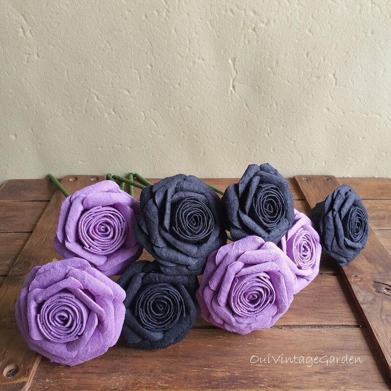 Violet & Black Paper Roses, Roses With Stems, Home Decoration, Handmade ...