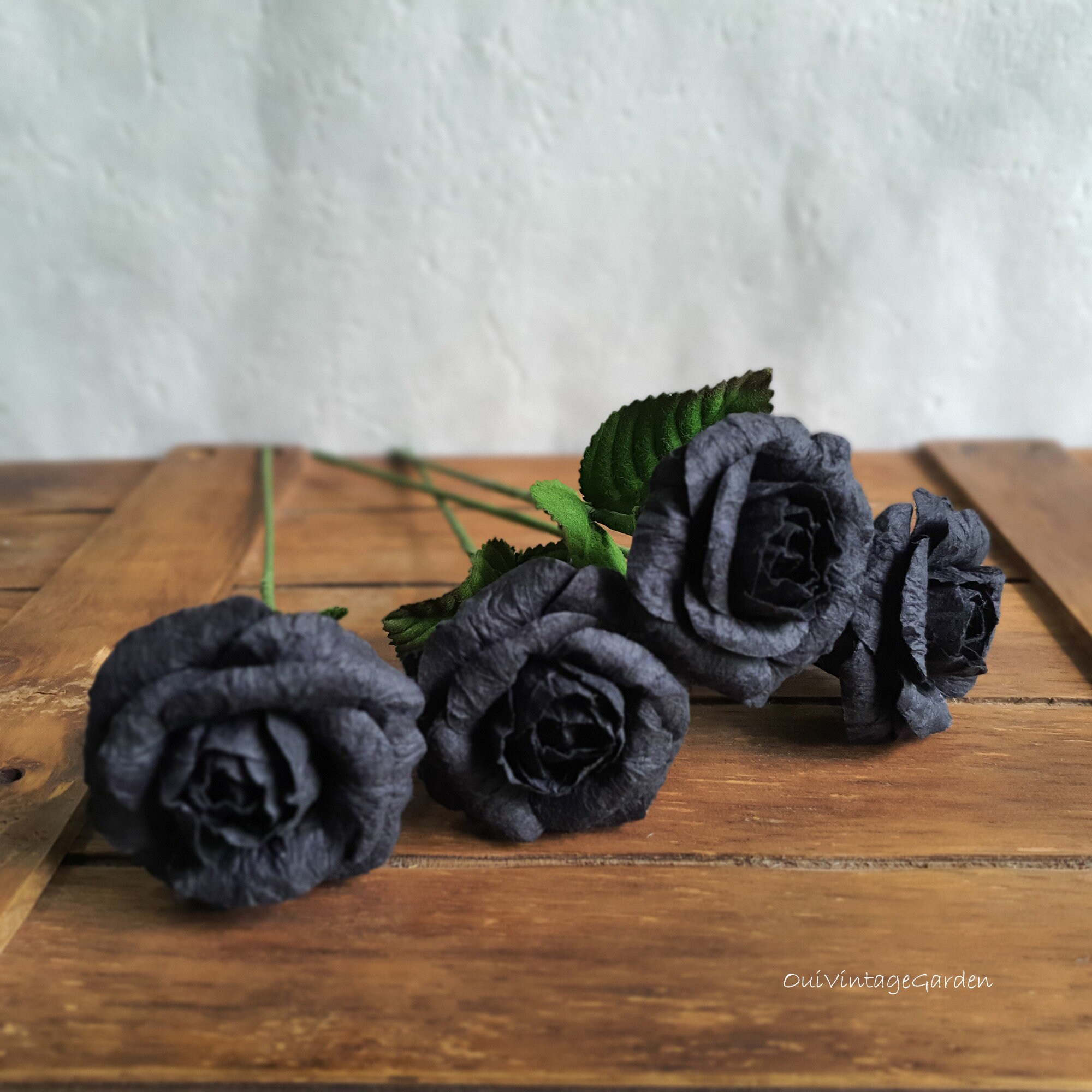 Black Paper Roses, Black Garden Roses, Paper Flower Bouquet, Flower ...