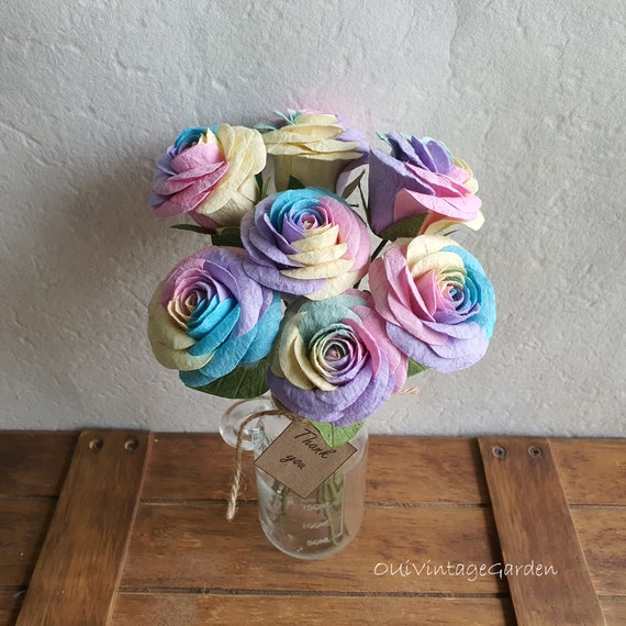 Rainbow Roses in Glass Jar Pastel Rainbow Roses Rainbow - Etsy