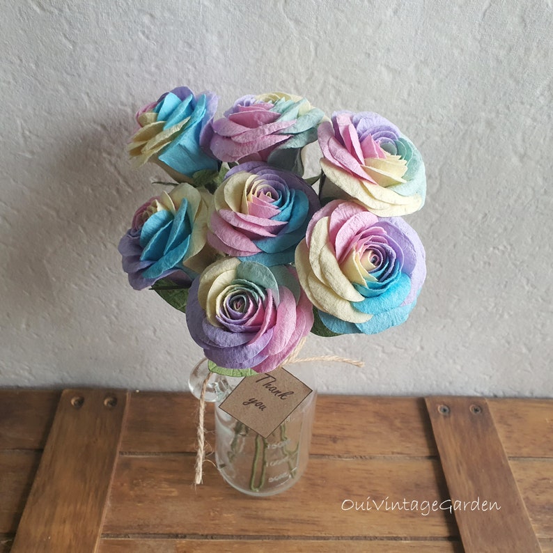 Rainbow Roses in Glass Jar, Pastel Rainbow Roses, Rainbow Paper Roses ...