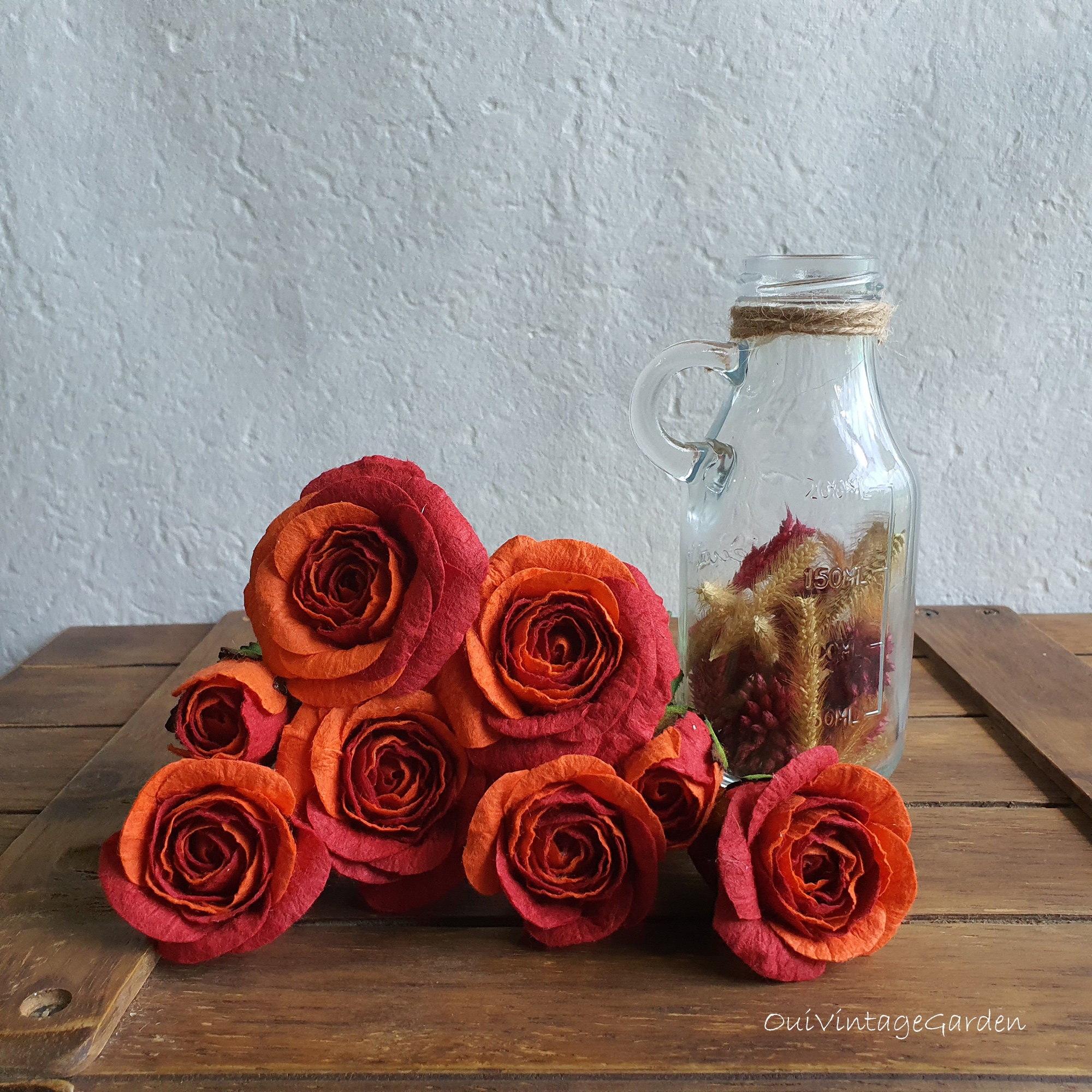 Rainbow Roses in Glass Jar Red Orange Paper Roses Home - Etsy