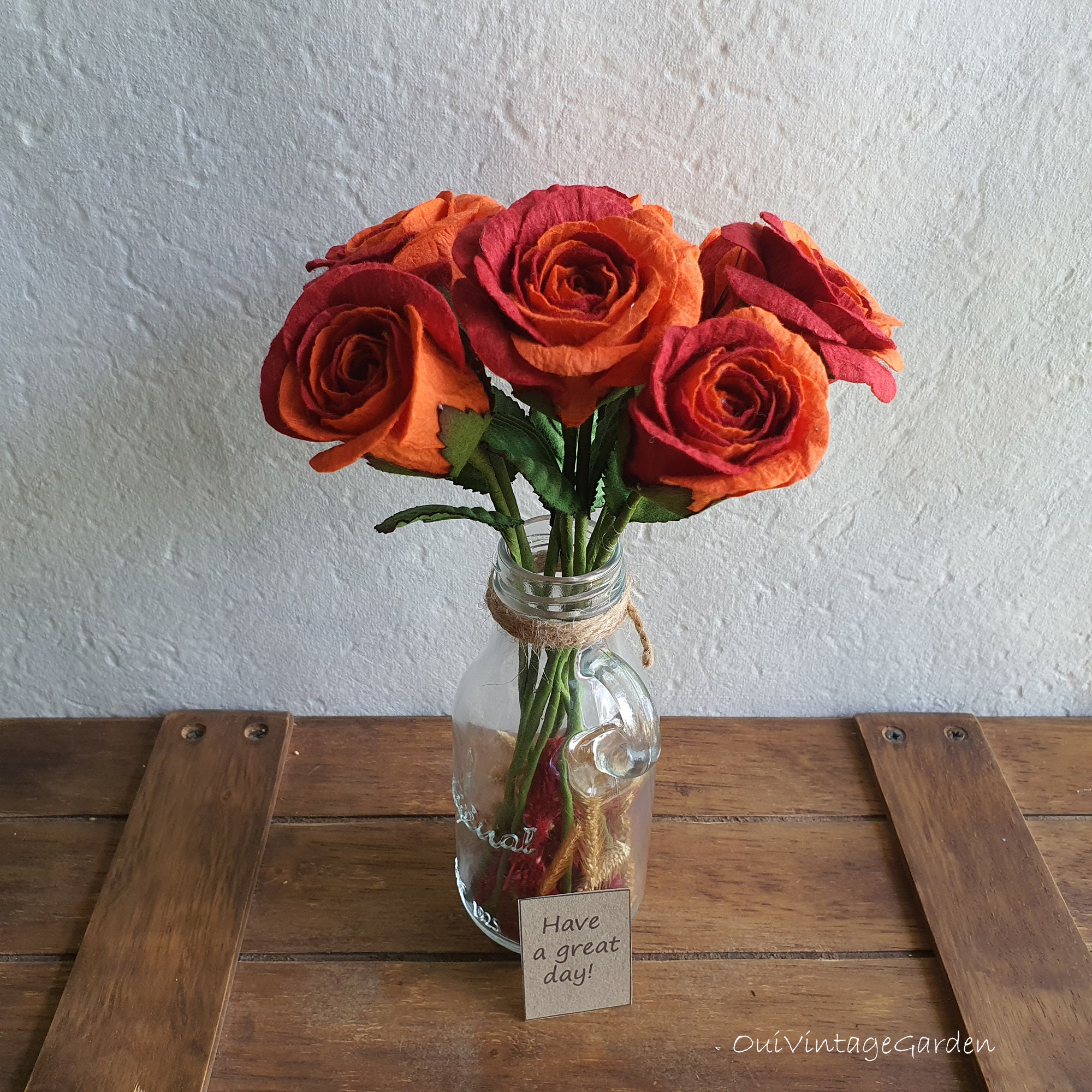 Rainbow Roses in Glass Jar Red Orange Paper Roses Home - Etsy
