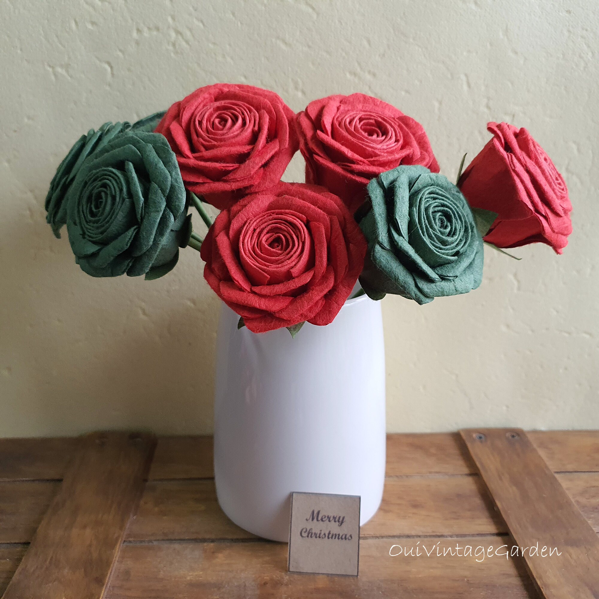 Red & Green Paper Roses Flower Decoration Holiday - Etsy