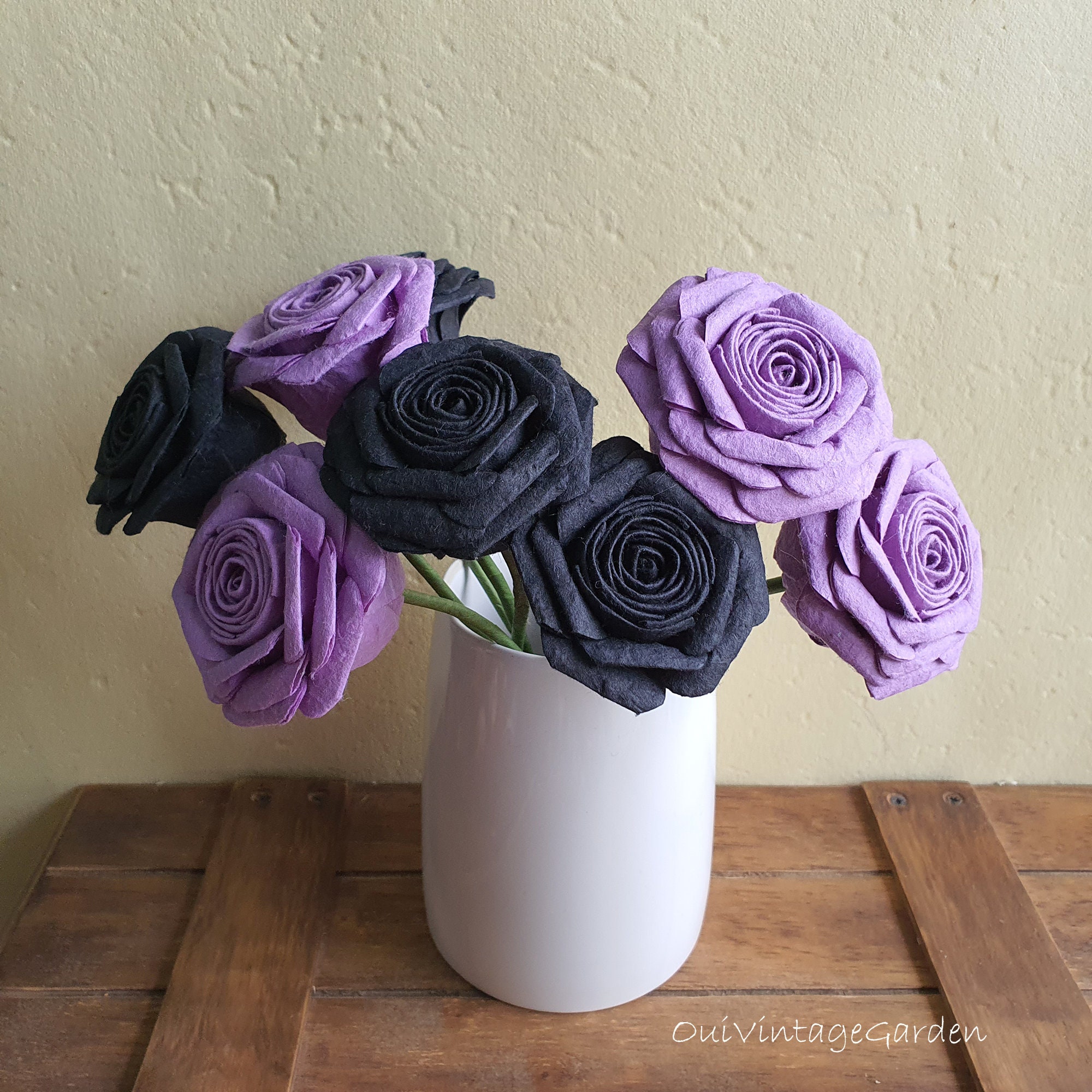 Violet & Black Paper Roses, Roses With Stems, Home Decoration, Handmade ...