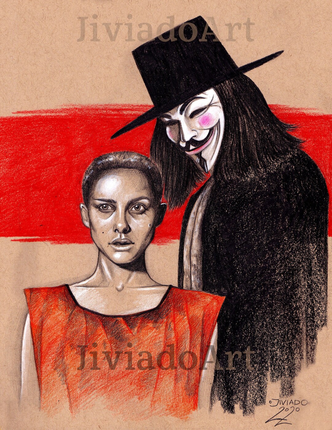 ORIGINAL PORTRAIT Vendetta Pencil Realistic Hand Drawing Fine Art Movie ...