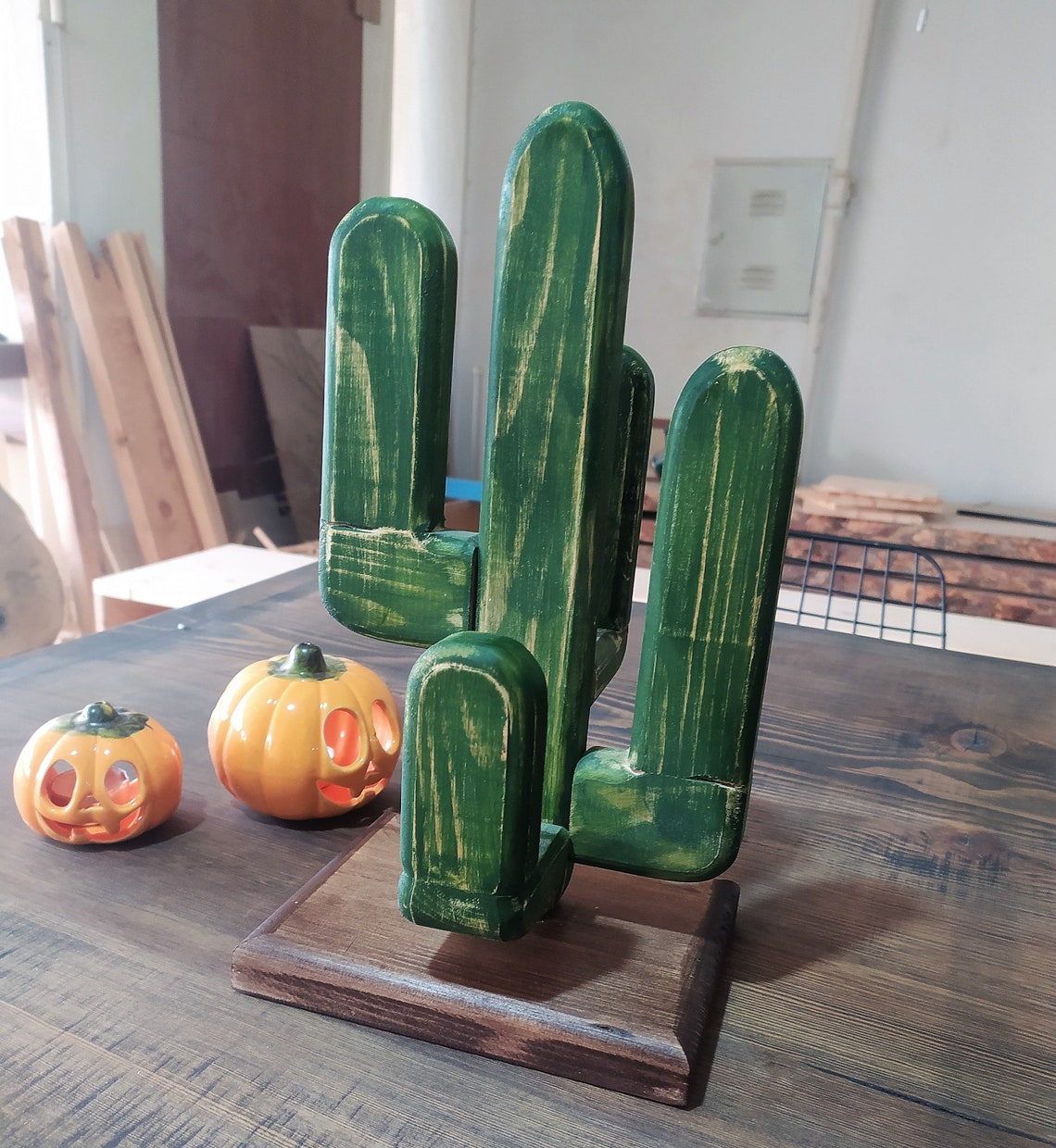 Rustic cactus decor wooden cactus tiered shelf sitter for | Etsy