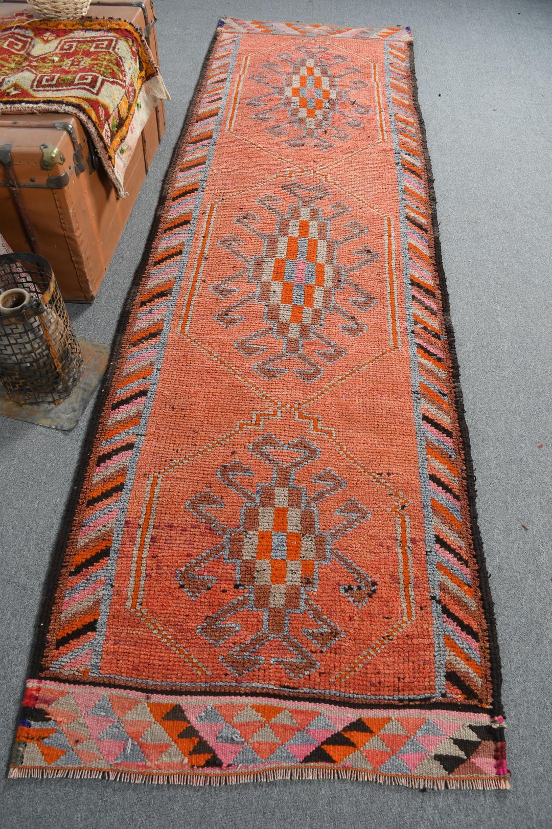 Turkish Rug, 3.1x10.7 Ft Runner Rug, Red Orange Herki Wool Rug - Etsy UK