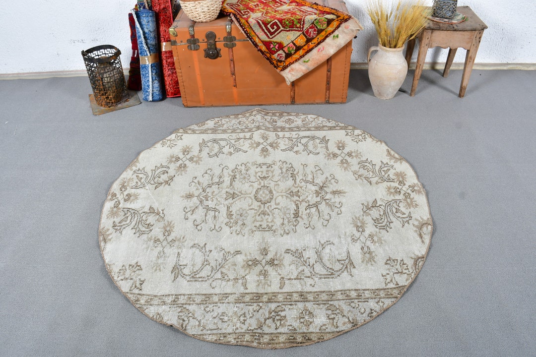 Round Rug, Vintage Rug, Turkish Rug, Accent Rug, Anatolian Rug, Rugs ...