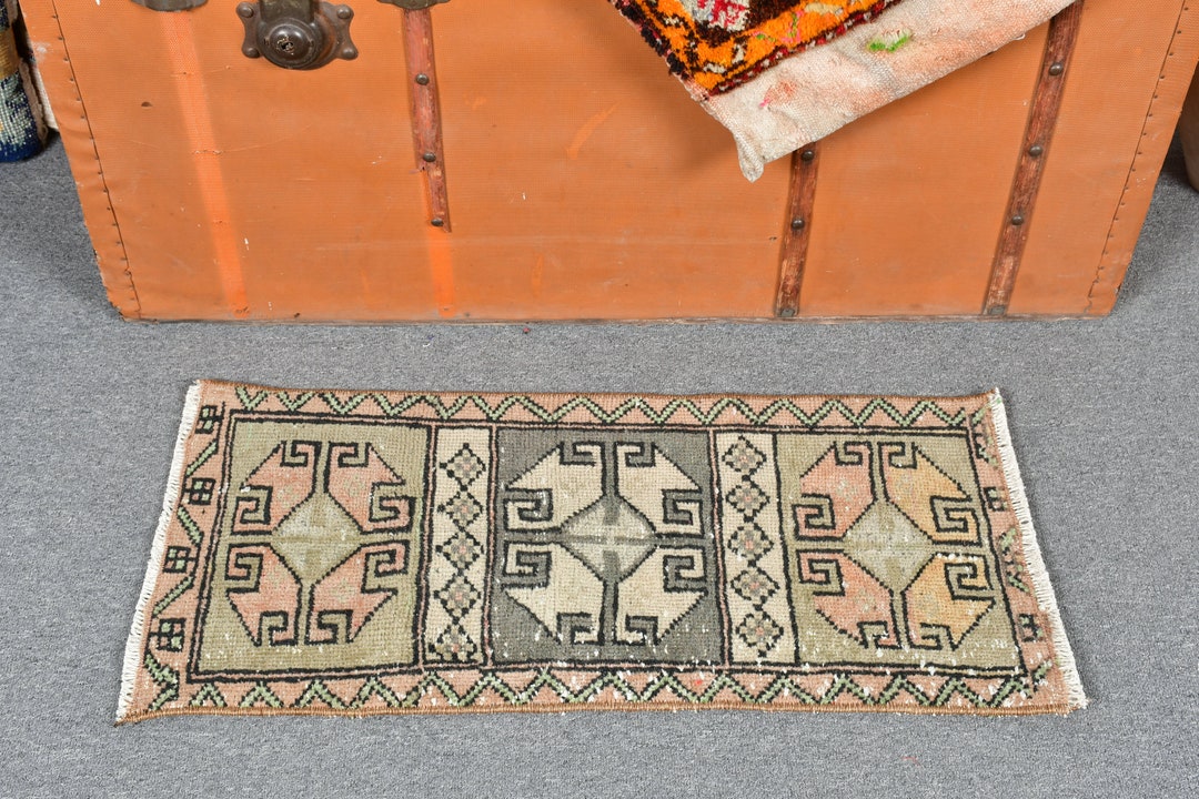 Small Rugs Vintage Turkish Anatolian for Bathroom 1.1x2.5 Ft Green ...